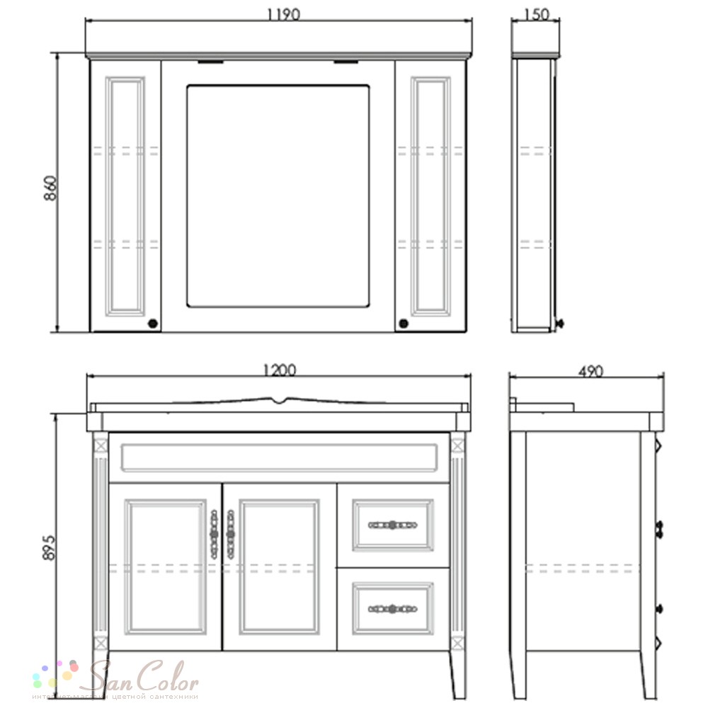 Комплект мебели Comforty Палермо 120 белый глянец (артикул SC-164974 ...