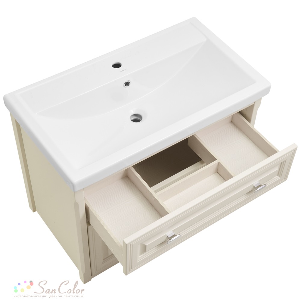 Тумба с раковиной ASB-Woodline Кастелло 80 бежевый массив ясеня ...