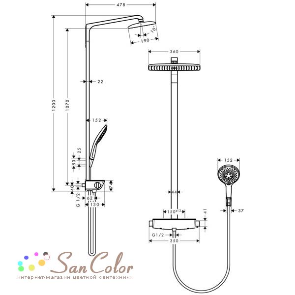 Душевая система Hansgrohe Raindance Select Showerpipe 360 27112400 ...